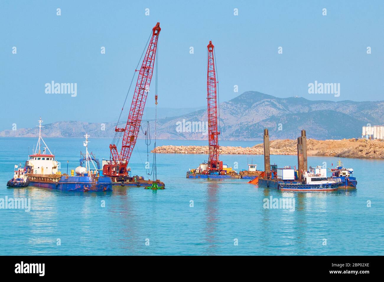 dredger floating platforms and other vessels on sea dredging works ...