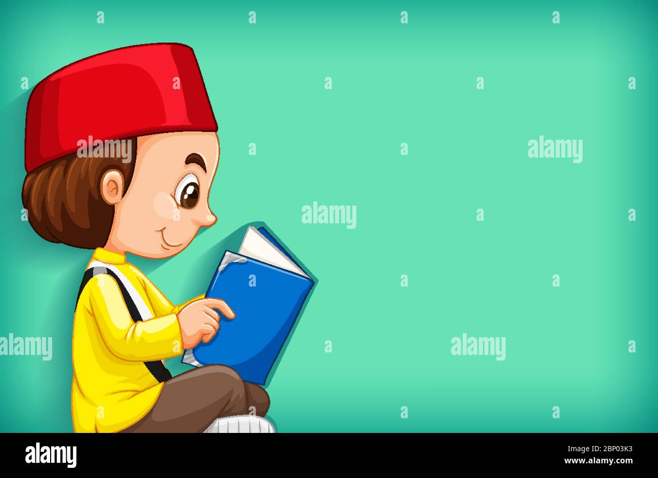 Background template design with plain color wall and happy boy ...