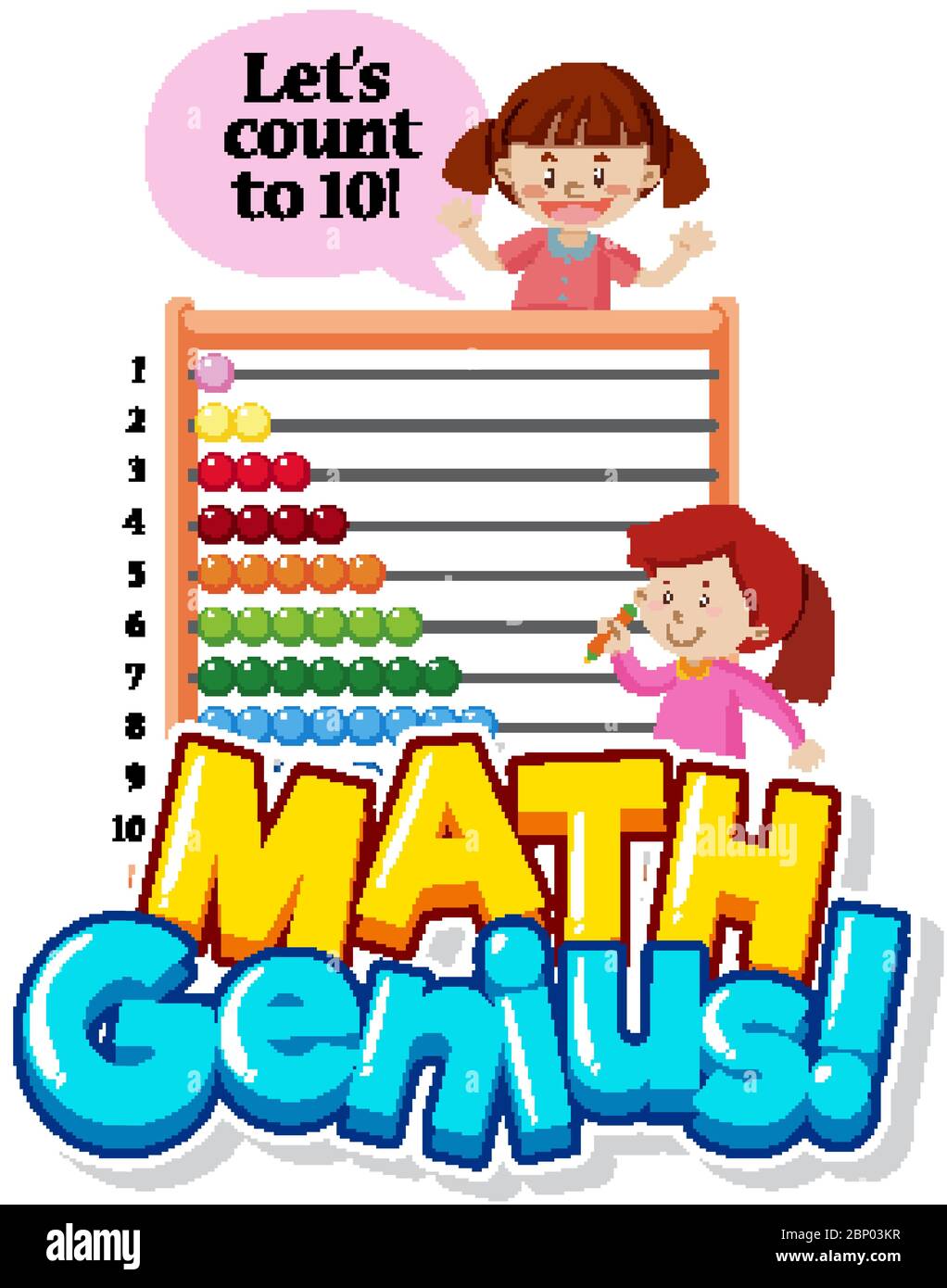 Font design for math genius with two girls counting illustration Stock ...