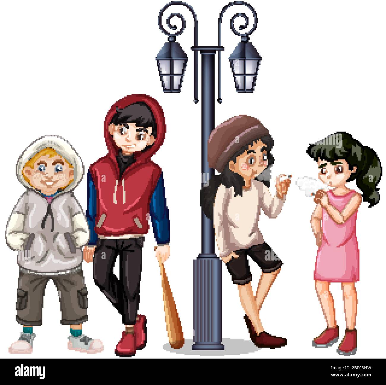 Group of teenagers hanging out on the street illustration Stock Vector ...