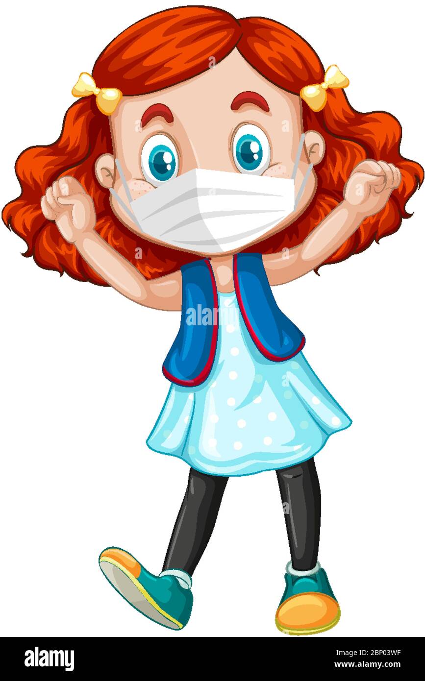 Happy girl cartoon character wearing mask illustration Stock Vector ...