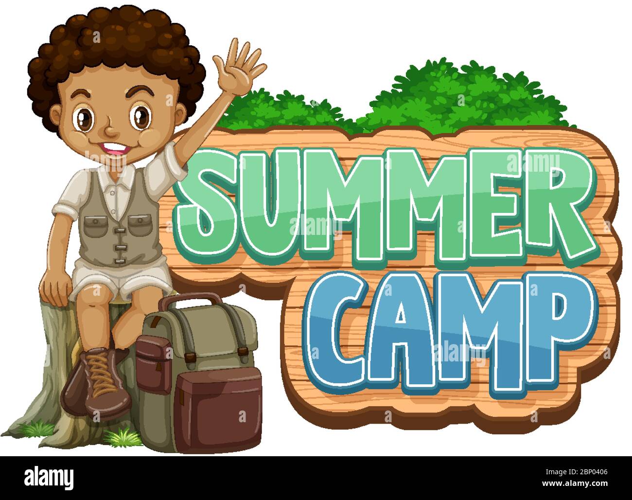 Font design for summer camp with cute kid at park illustration Stock ...