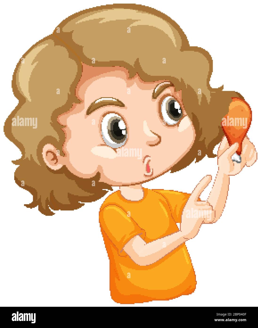 Cute girl eating fried chicken on white background illustration Stock ...