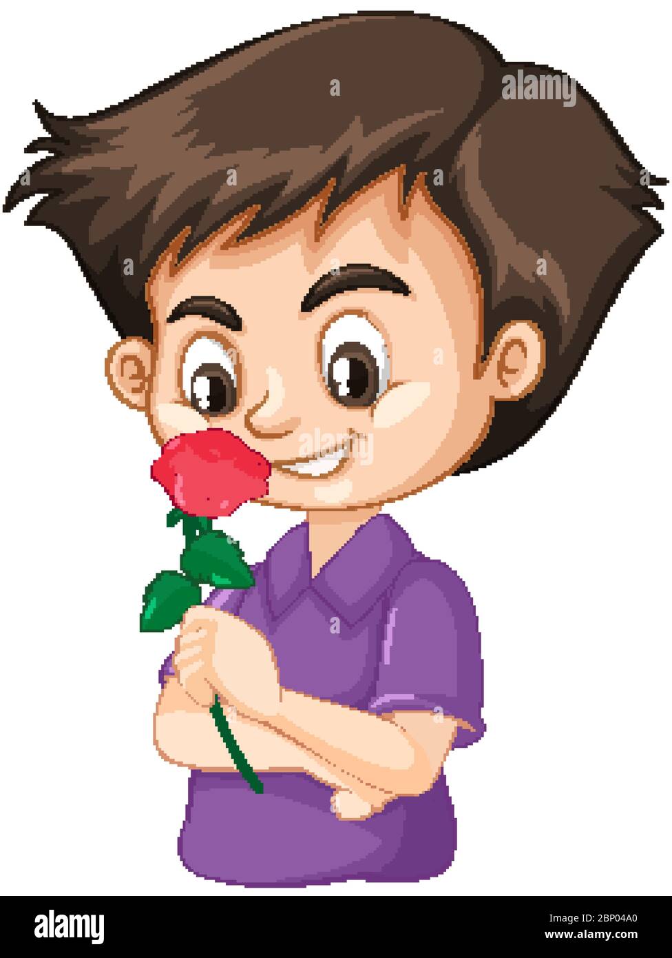 Cute boy and red rose on white background illustration Stock Vector ...