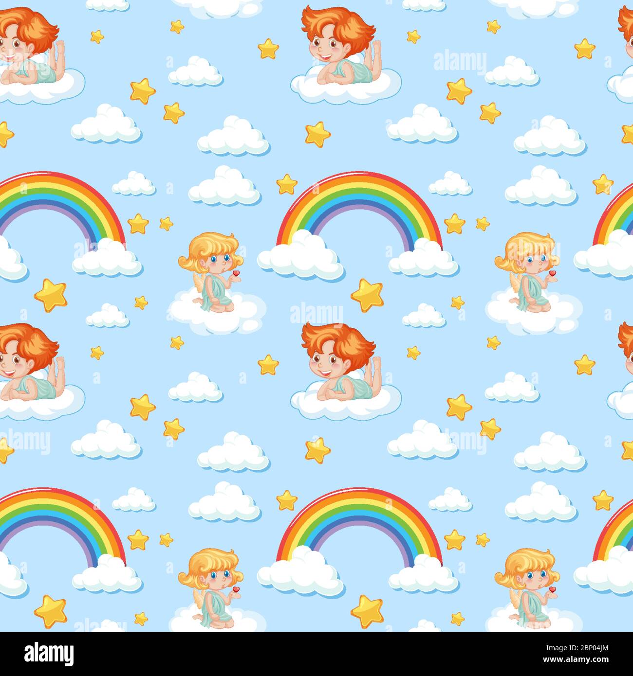 Seamless cute angel with rainbow and star pattern illustration Stock ...