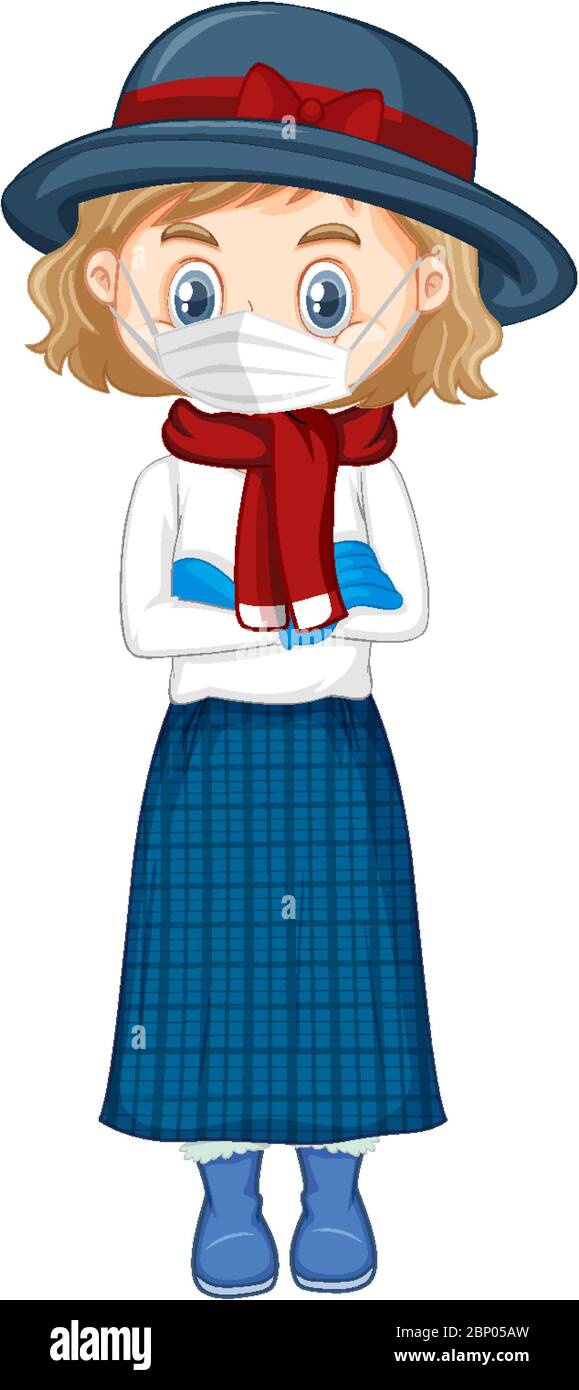 Hat girl cartoon wearing mask illustration Stock Vector Image & Art - Alamy