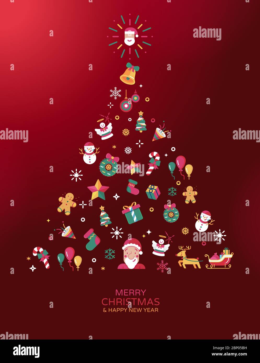Christmas tree shape arrange with flat design icons for covers ...