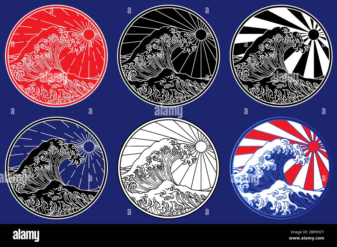 Ocean wave line art illustration. Blue print and indigo color. - Vector ...