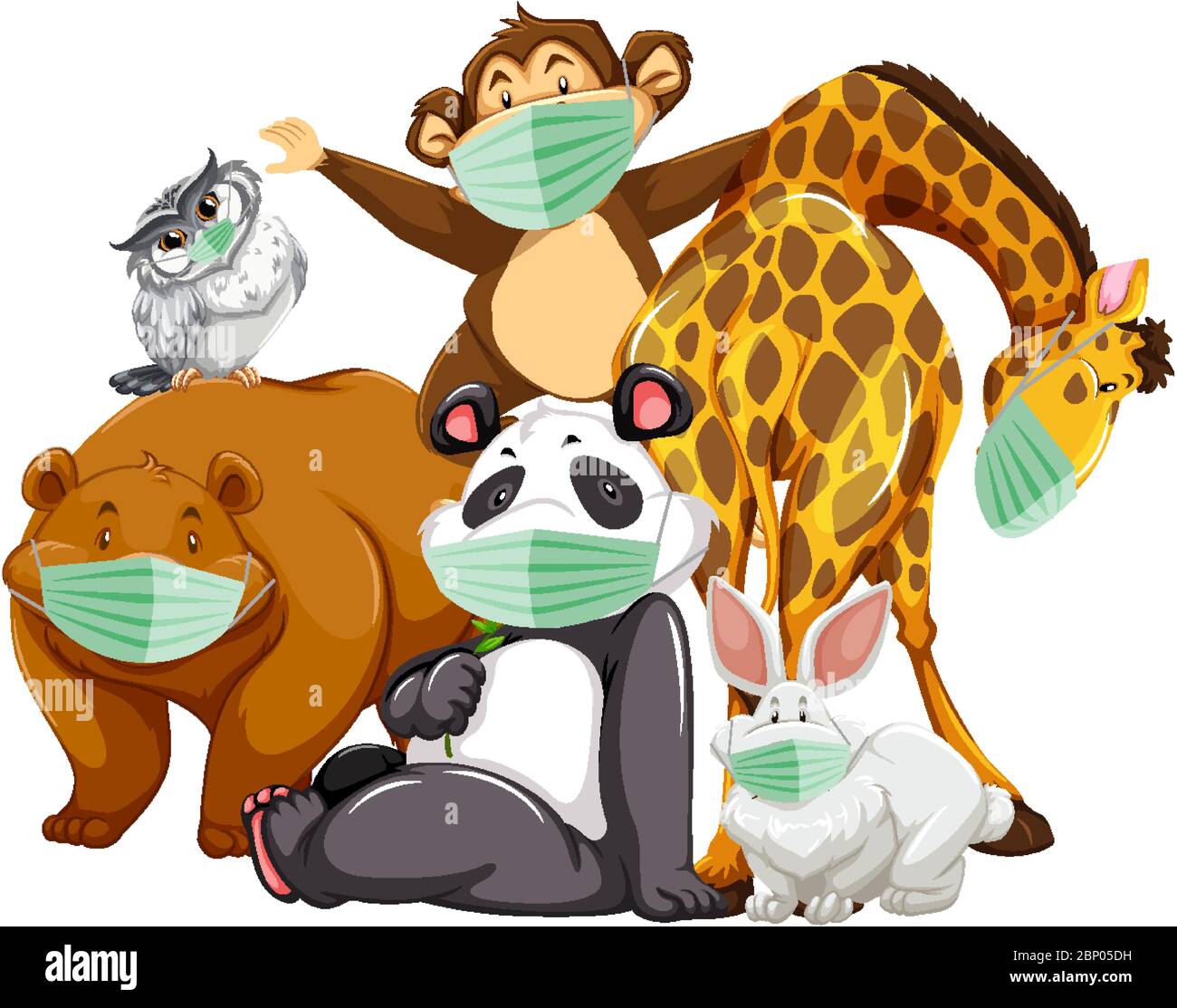 Wild animal cartoon charater wearing mask illustration Stock Vector ...