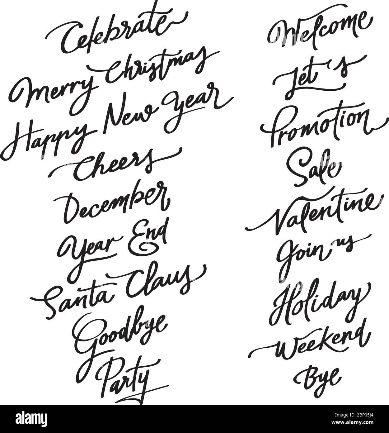 Hand draw celebration wording vector set. Calligraphy brush style Stock ...