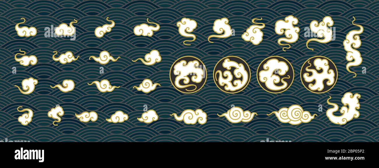 Chinese clouds collection. Oriental style and cloud in circle Shape ...