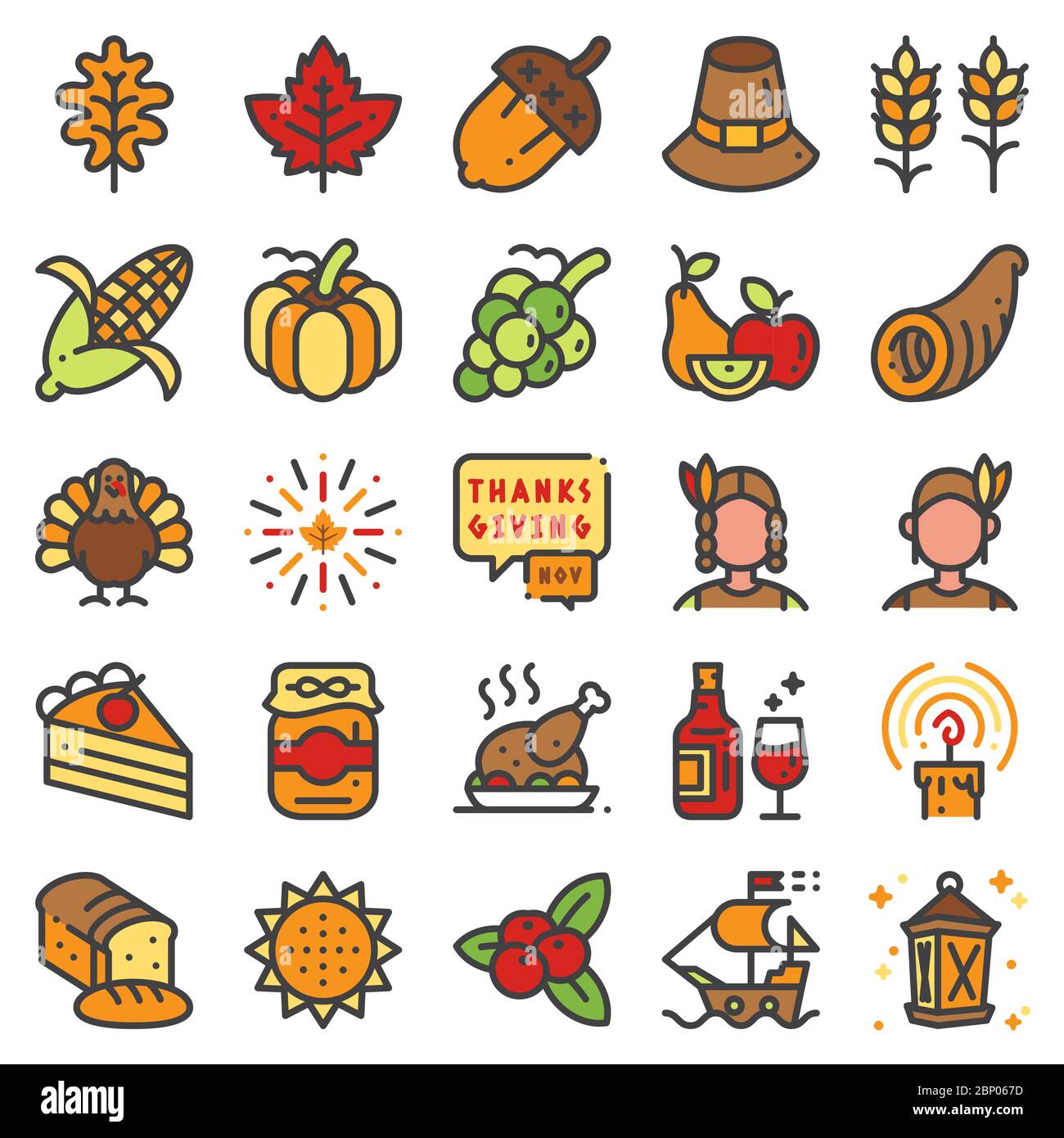 Thanksgiving cornucopia set icons hi-res stock photography and images ...