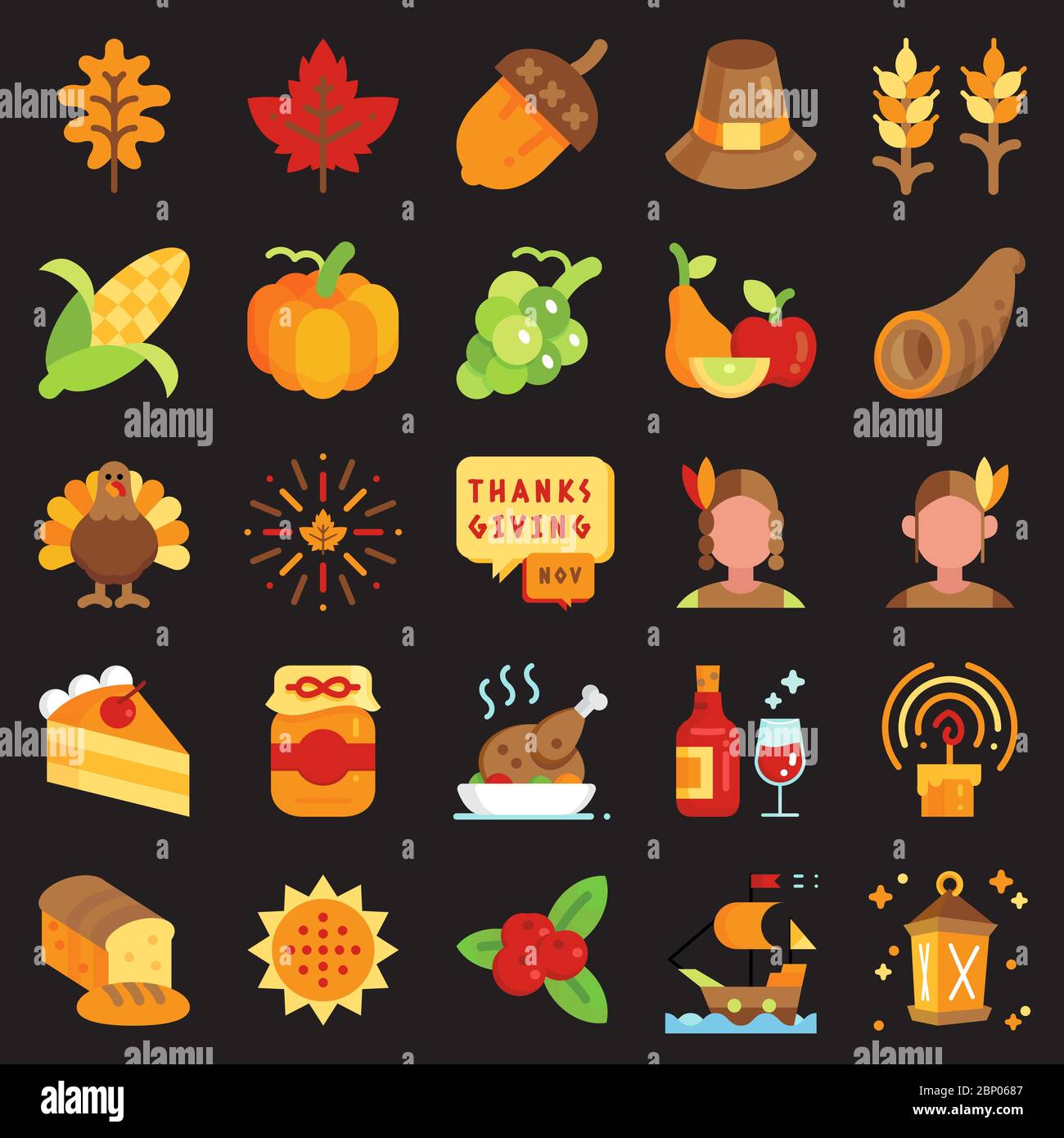 Thanksgiving cornucopia icons set Stock Vector Images - Alamy