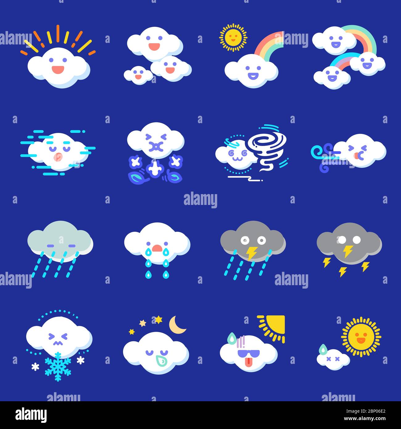 Weather icon set. Line art. Cartoon doodle design.Elements and seasonal ...