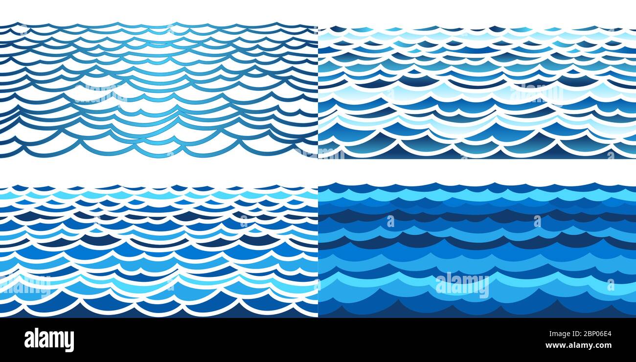 Sea waves seamless pattern. Ocean blue background vector illustration ...