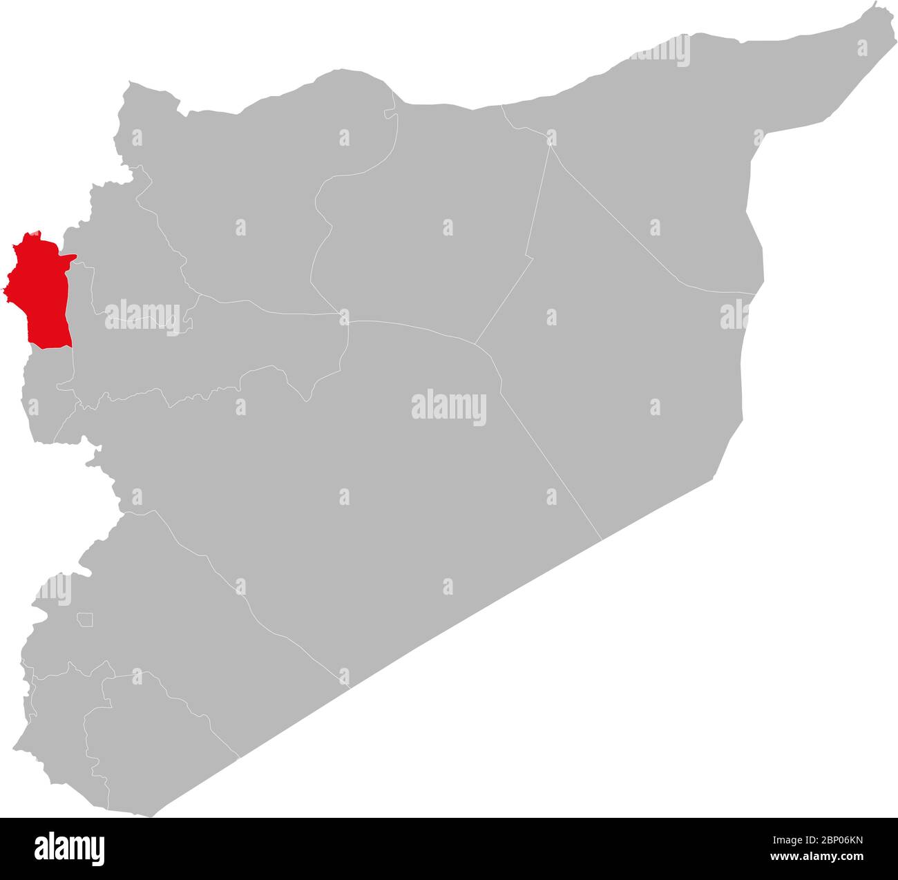 Latakia province highlighted on syria map. Light gray background ...