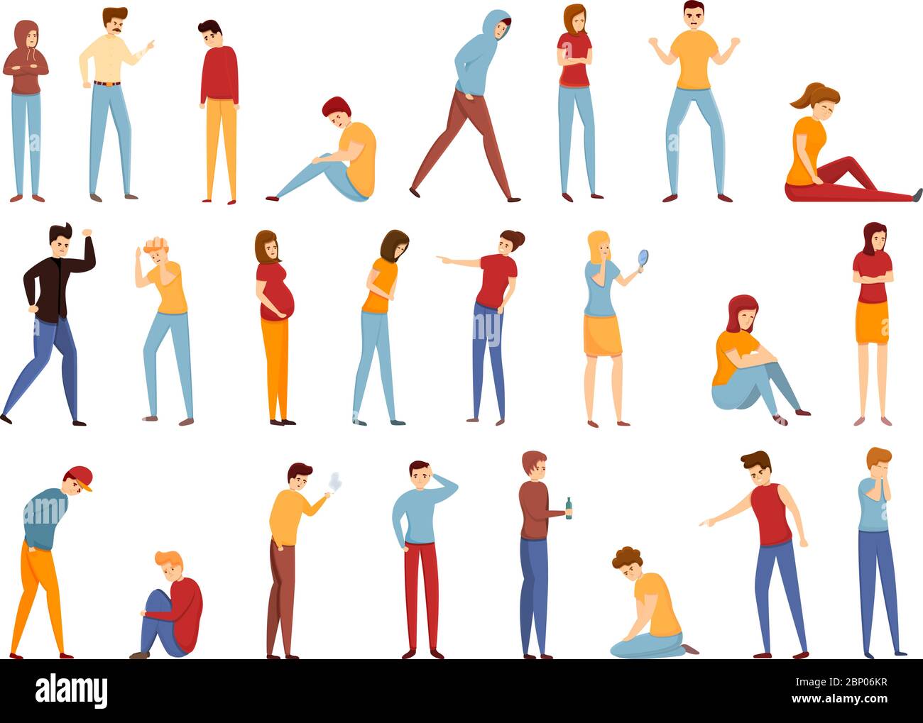 Teen problems icons set. Cartoon set of teen problems vector icons for ...