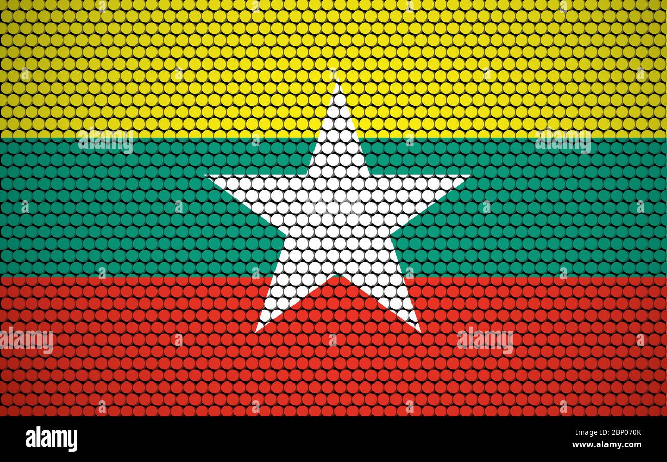 Abstract flag of Myanmar made of circles. Burmese flag designed with ...