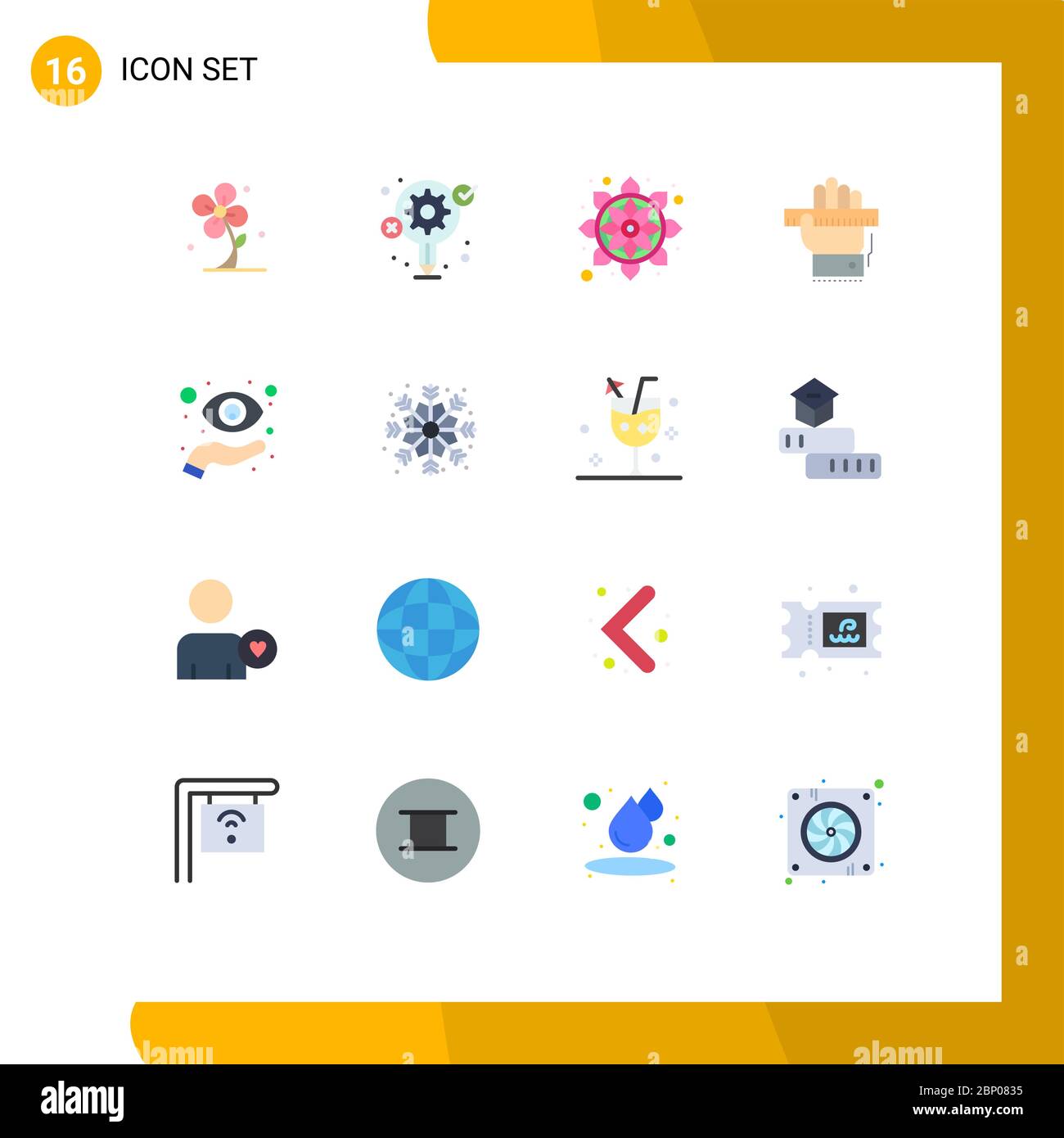 16 Universal Flat Color Signs Symbols of ruler, learn, process, hand ...