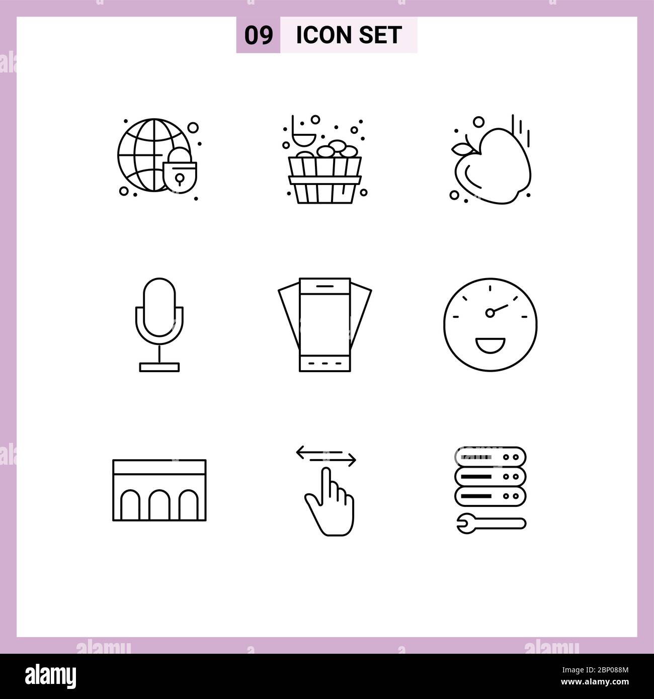 9 Universal Outline Signs Symbols of phone, device, food, record, mic ...