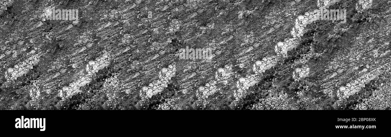 Black and white natural slate rock structure rectangular background ...