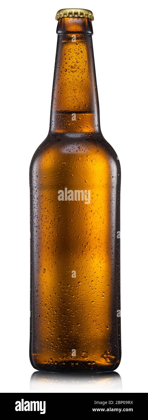 Chilled bottle of light beer isolated on a white background. File ...