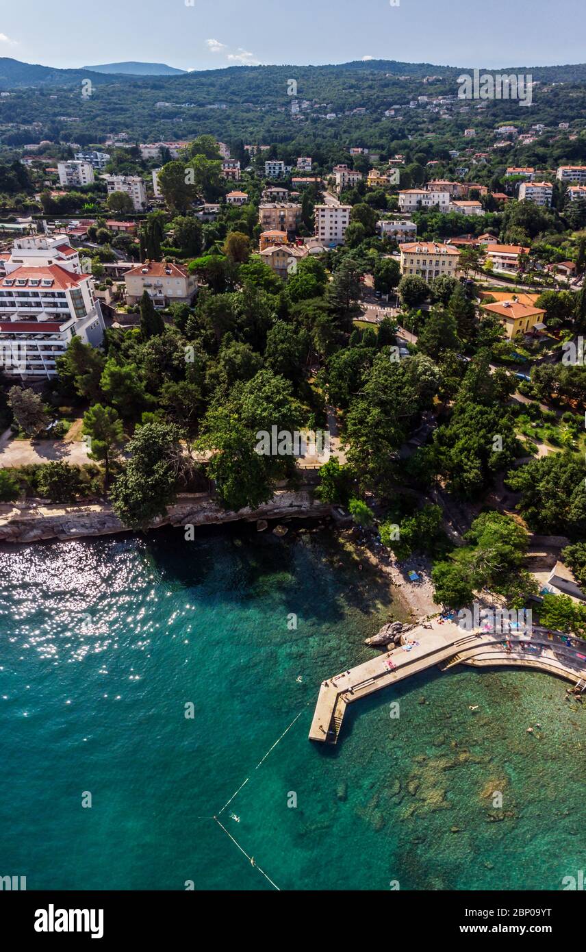 Beautiful panoramic view of Lovran village and its sea shore in Croatia ...