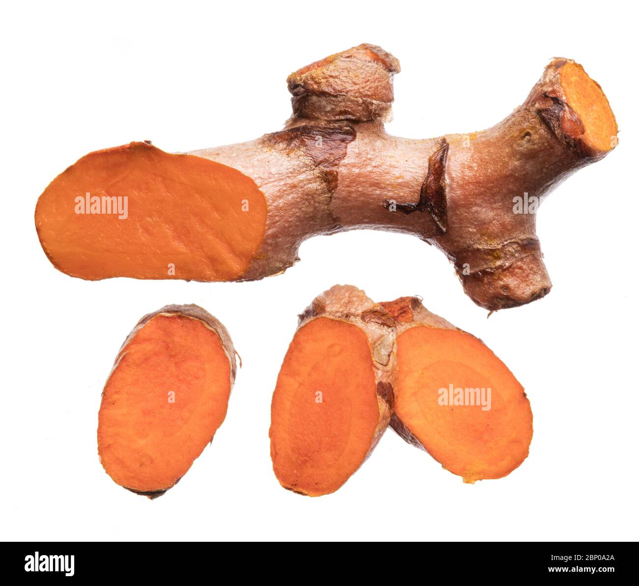 Collection of fresh turmeric cuts isolated on white background Stock ...