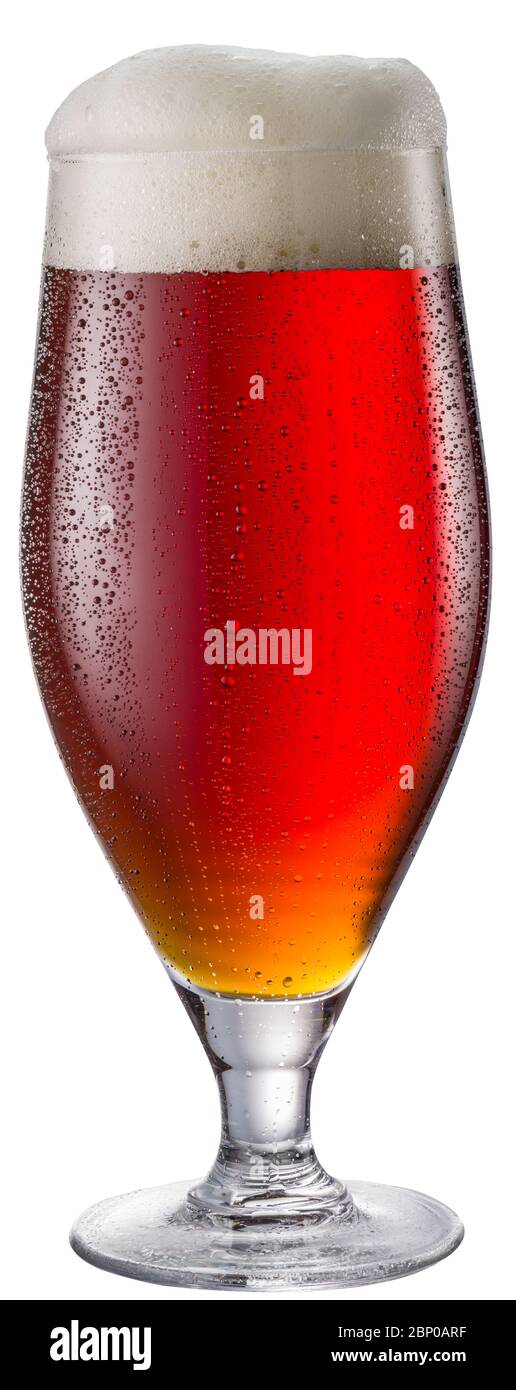 Beer glass isolated on a white background. Contains clipping path. Red ...