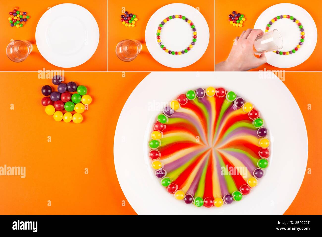 Rainbow swirl made from fruit-flavored colorful candy. Fun Science ...