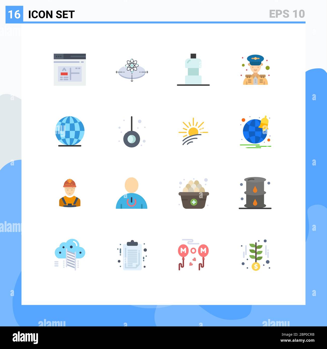 Universal Icon Symbols Group of 16 Modern Flat Colors of world, global ...