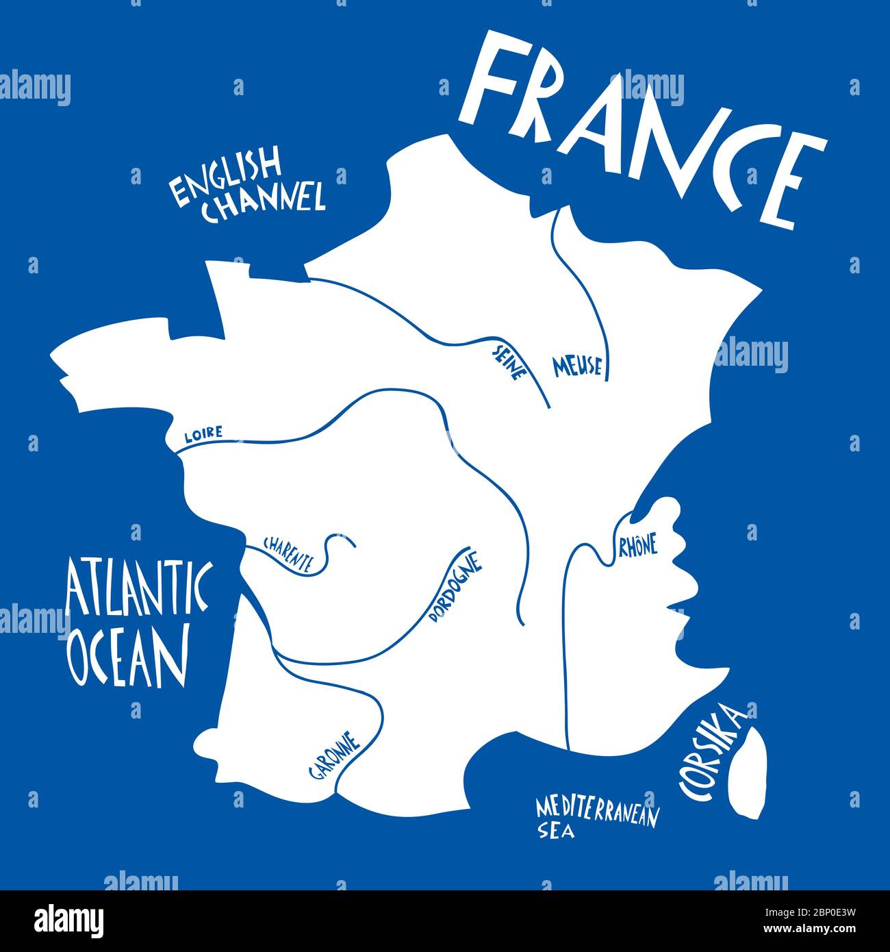Vector hand drawn stylized map of France. Travel illustration with ...