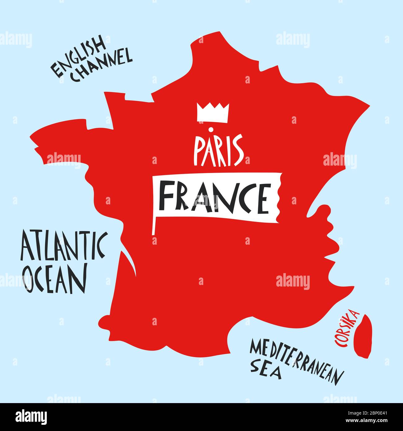 Vector hand drawn stylized map of France. Travel illustration with ...