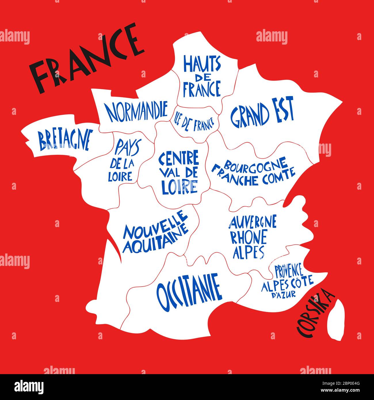 Vector hand drawn stylized map of France. Travel illustration with ...