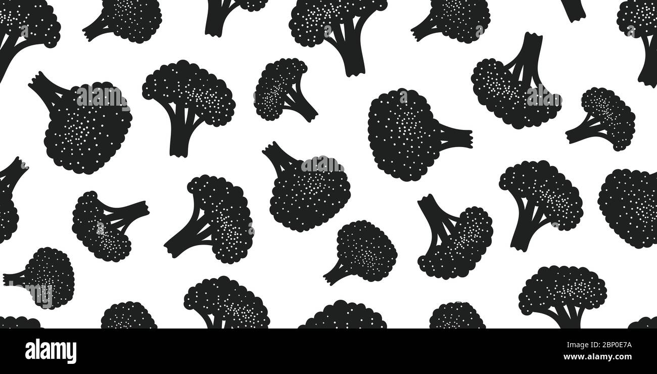Hand drawn color broccoli seamless pattern. Organic fresh vegetable ...