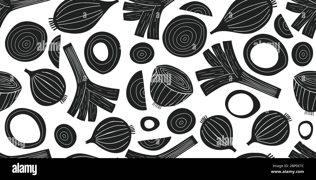 Hand drawn vector leek seamless pattern. Organic cartoon fresh ...