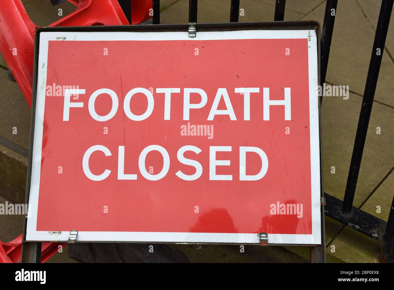 Red and white footpath closed sign isolated, UK Stock Photo - Alamy