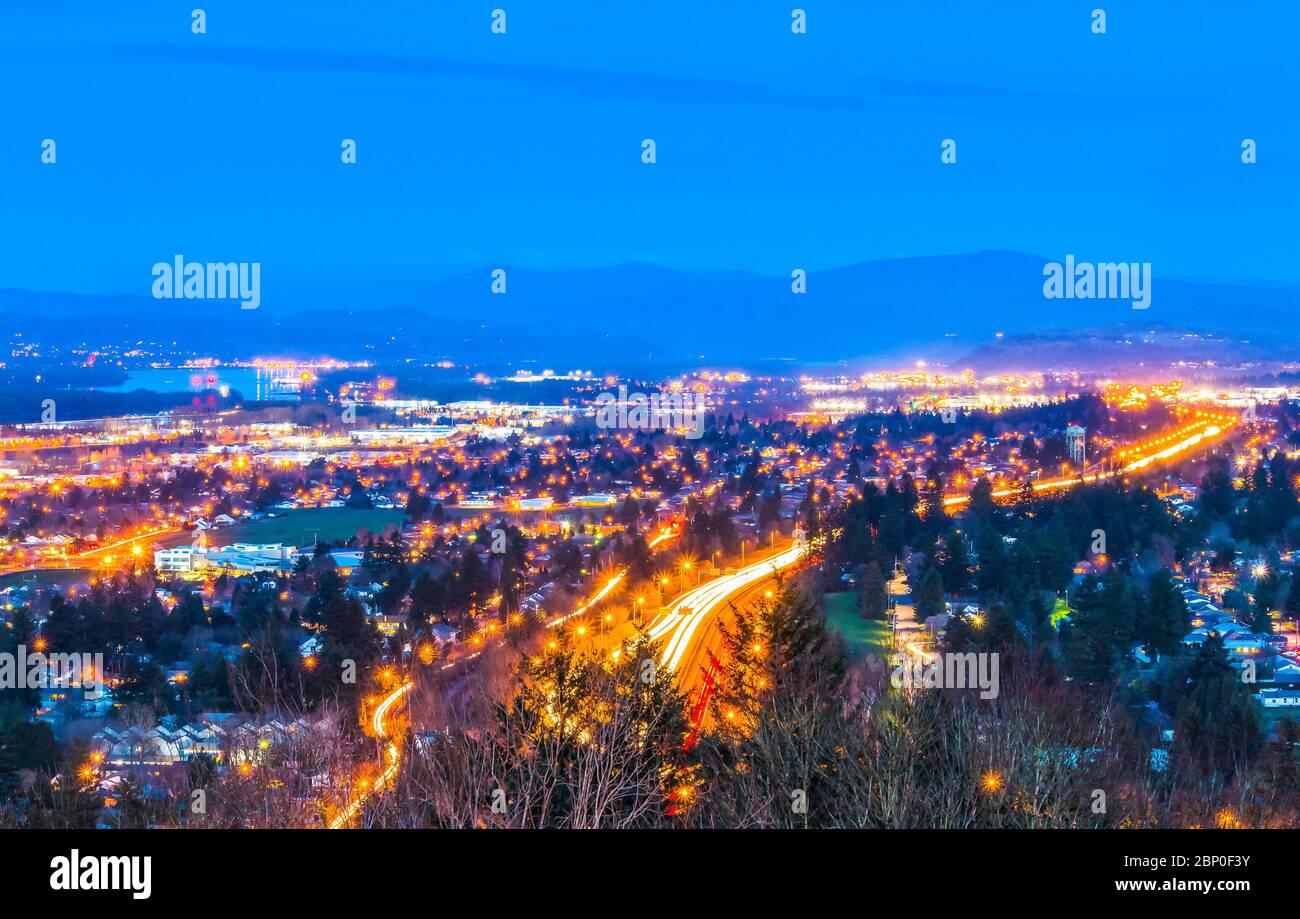 scene overlook view of Portland city at night,Portland,Oregon,usa Stock ...