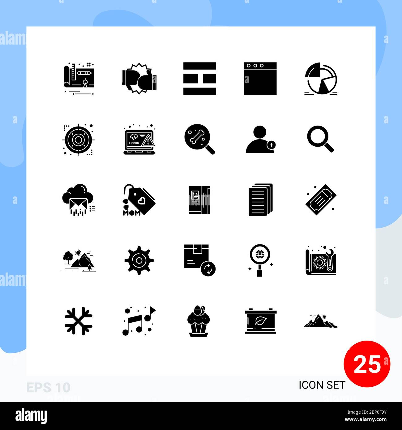 Group of 25 Solid Glyphs Signs and Symbols for statistics, chart ...