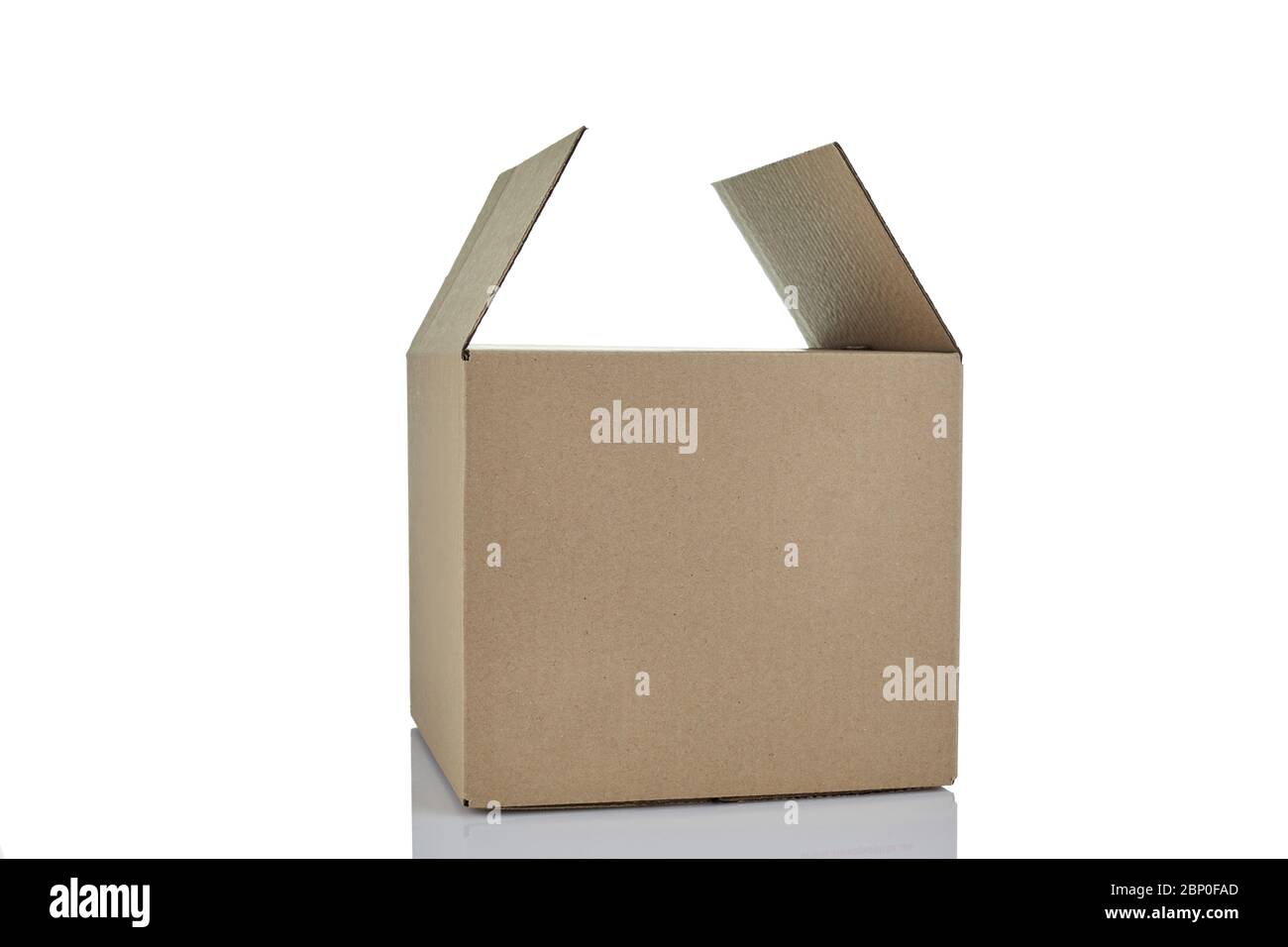 Opened cardboard box isolated on white background Stock Photo - Alamy