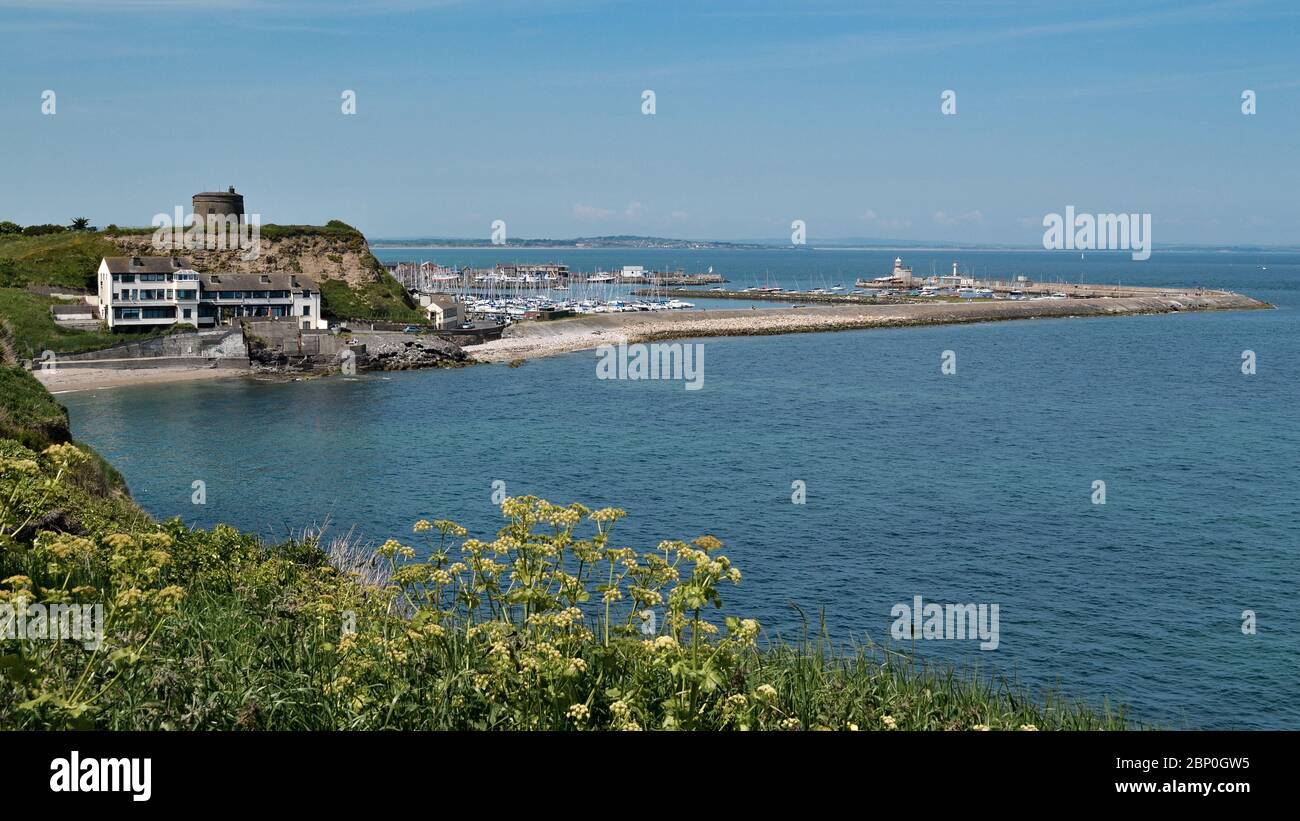 View of the Howth harbor from the cliffs. City landscape in County ...