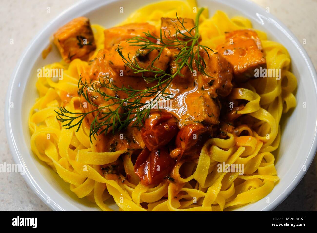 Italian Ribbon Pasta with Salmon Stock Photo - Alamy