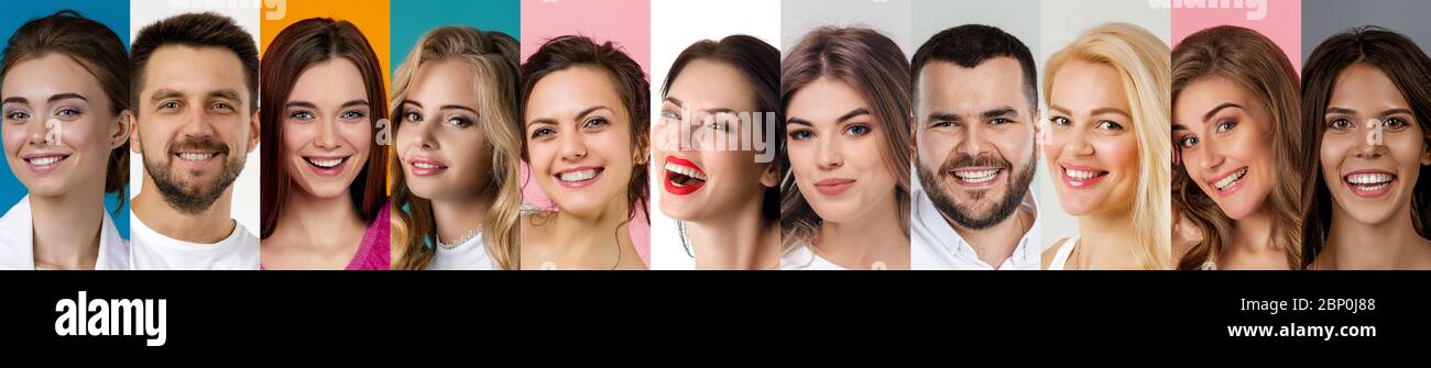 collage of happy smiling faces of people. Happy men and women ...