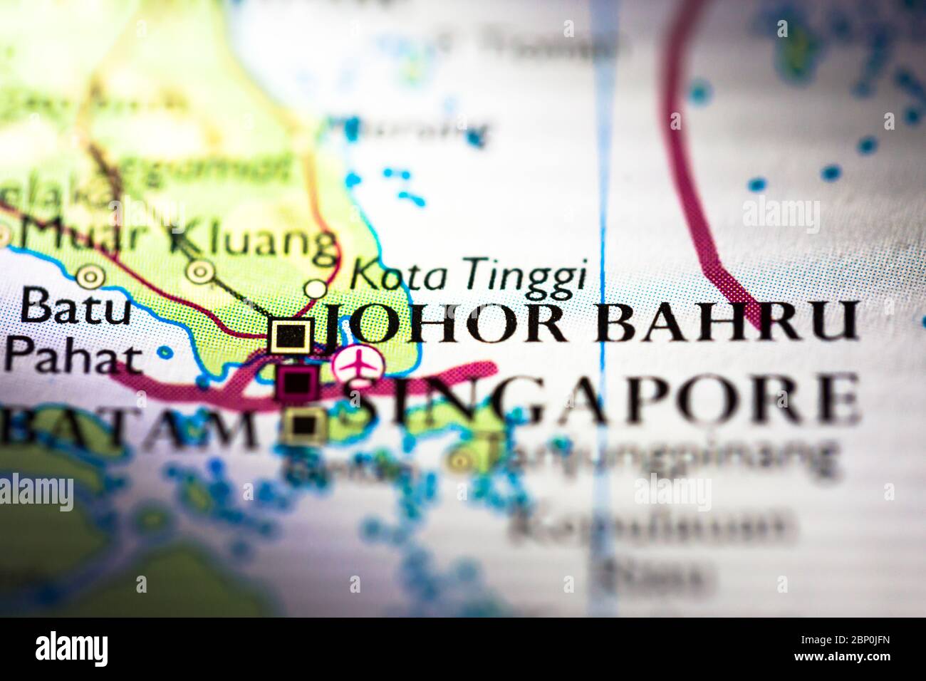 Shallow depth of field focus on geographical map location of Johor ...