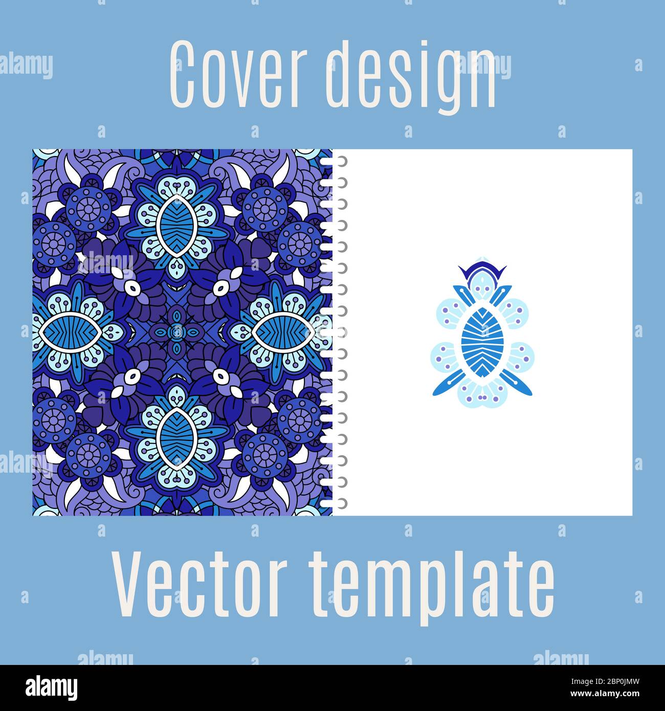 Cover design for print with decorative blue floral ornament. Vector ...