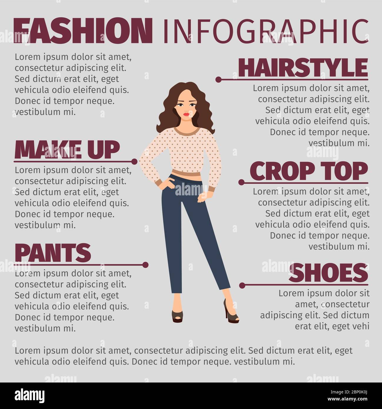 Fashion infographic with girl in spring clothes. Vector illustration ...