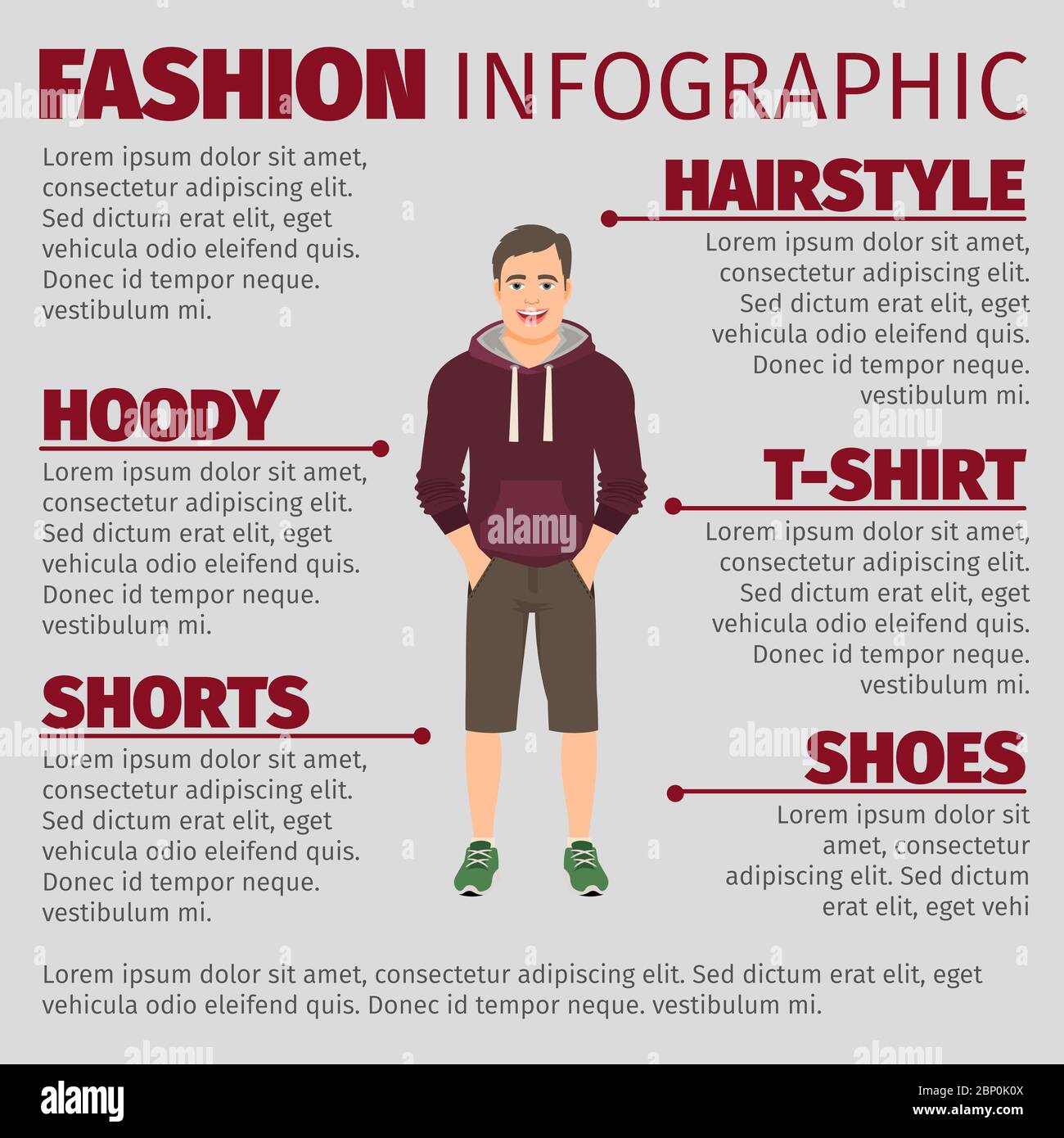 Fashion infographic with men in a hooies. Vector illustration Stock ...