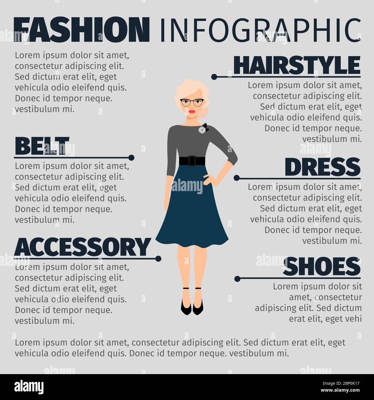 Fashion infographic with the female teacher in glasses, vector ...