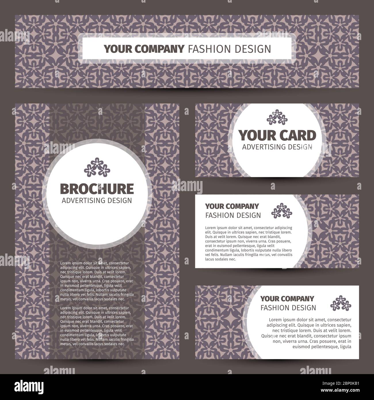 Corporate identity design with violet floral pattern, vector ...