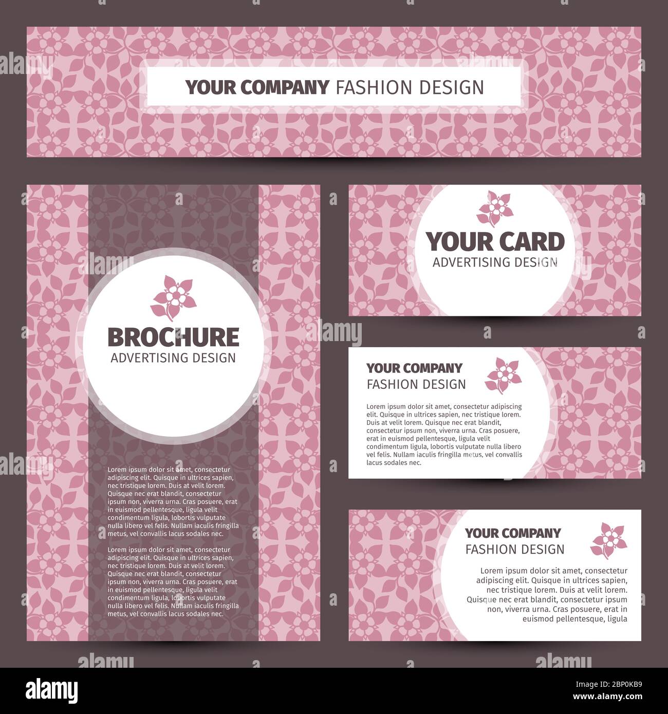 Corporate identity design with pink floral pattern, vector illustration ...